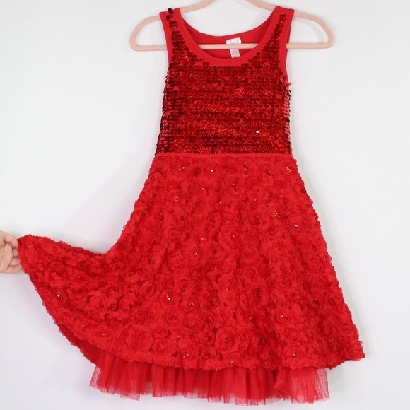 Justice | Dresses | Justice Girls Sparkly Red Sequin Rosette Party ...